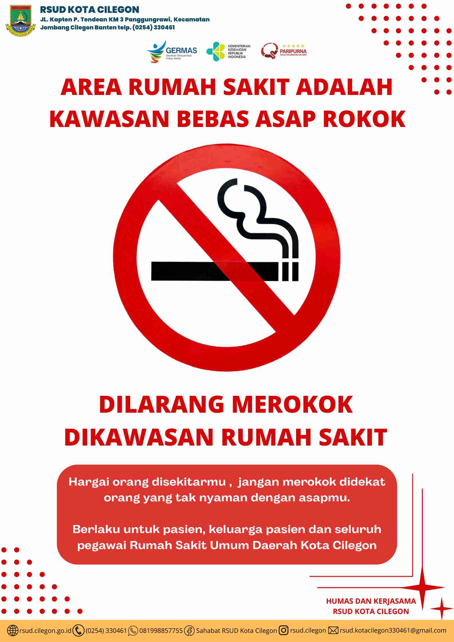 RSUD Kota Cilegon — Himbauan Dilarang Merokok Dikawasan Rumah Sakit